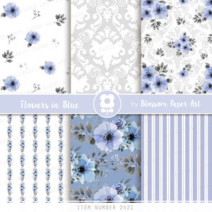 Shabby Chic Flowers Digital Paper Digital Collage Blue Flowers Floral ...