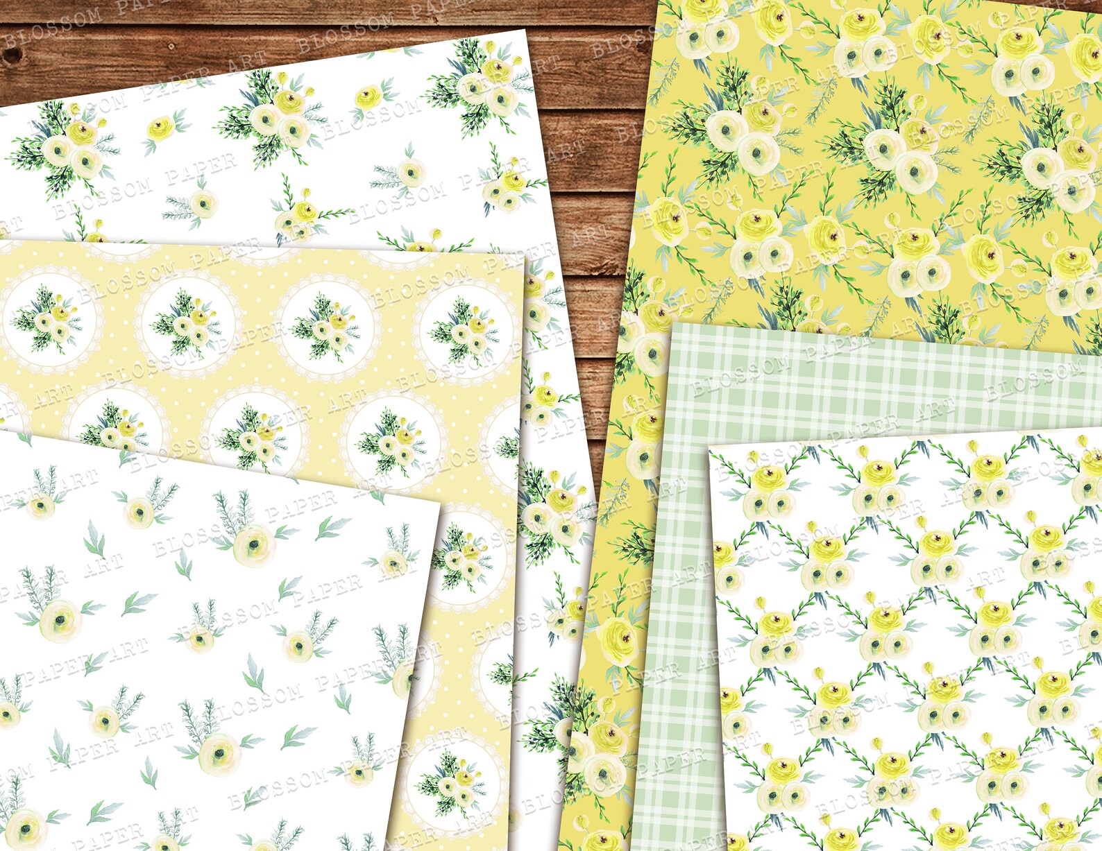 Yellow Scrapbook Paper Lemon Digital Paper Floral Collage - Etsy