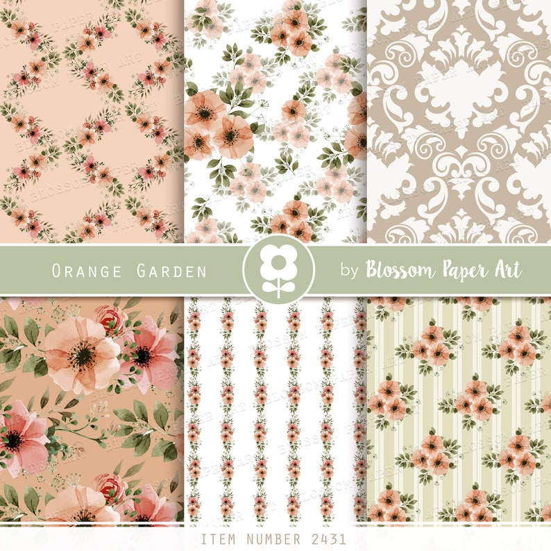 Floral Digital Paper Peach Digital Paper Scrapbooking Floral - Etsy