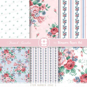 Victorian Rose Digital Paper, Pink and Blue Floral Digital Paper ...