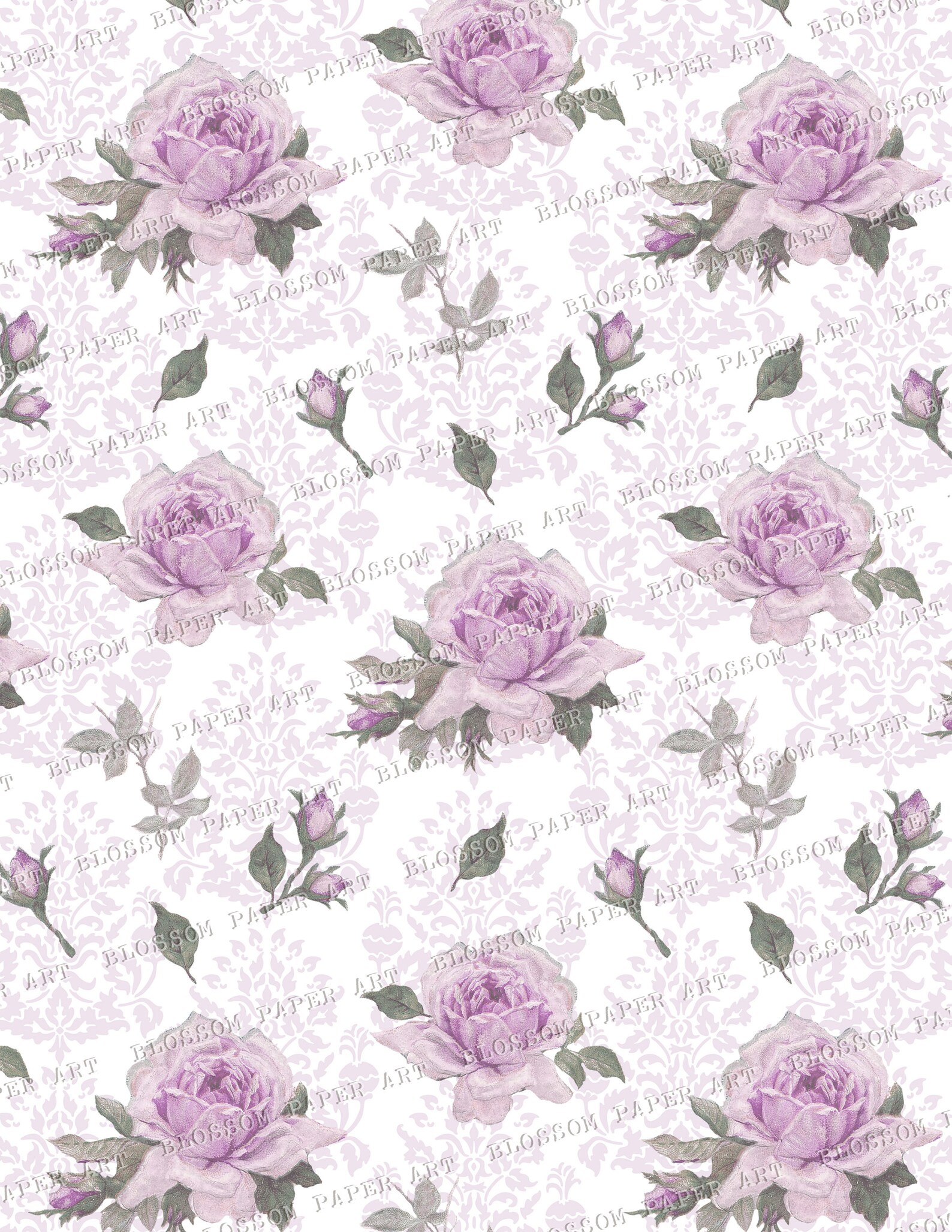 Purple Floral Digital Paper: Vintage Scrapbook Collage (digital ...