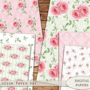 Scrapbook Paper, Pink Digital Paper, Floral Collage Sheet, Junk Journal ...