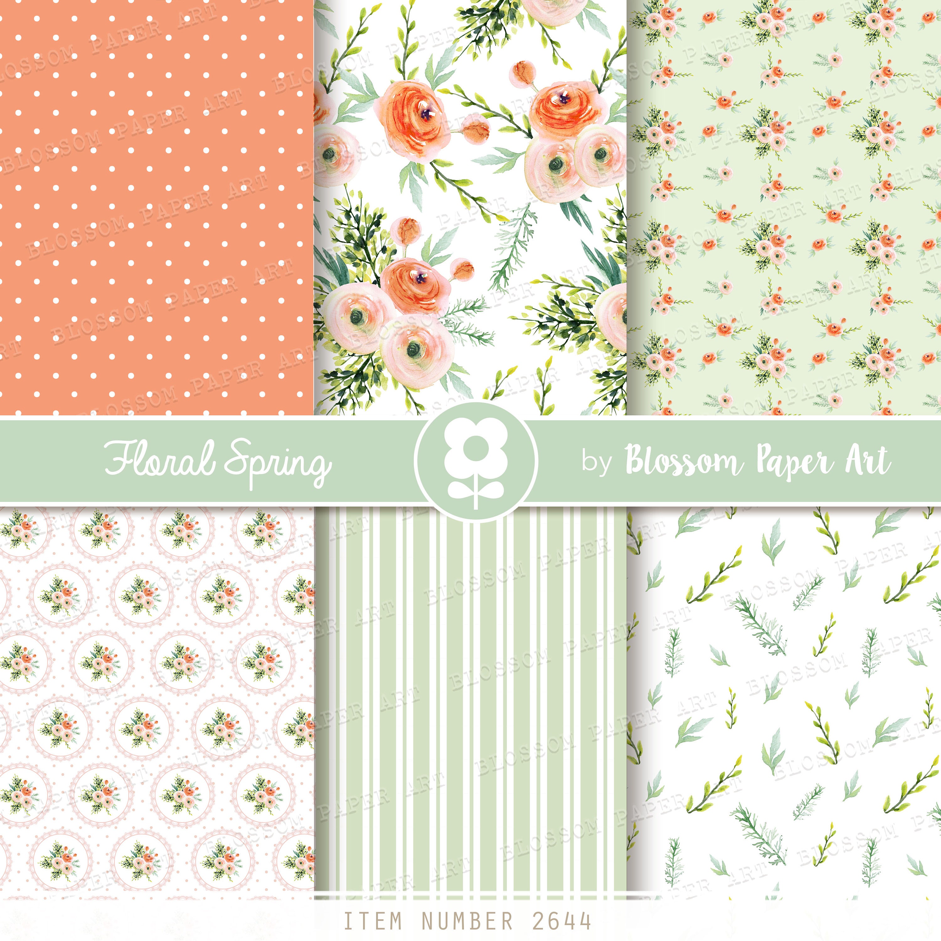 Orange Digital Paper Floral Digital Paper Pack Watercolor | Etsy