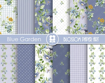 Digital Paper Blue Navy Digital Paper Pack Floral Digital - Etsy