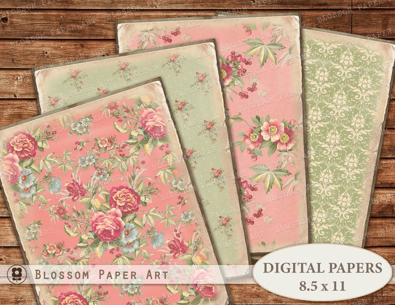 Vintage Floral Sheets Floral Digital Paper 85x11 Scrapbook - Etsy