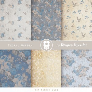Blue Floral Digital Paper, Vintage Scrapbook Paper, Roses Collage Sheet ...
