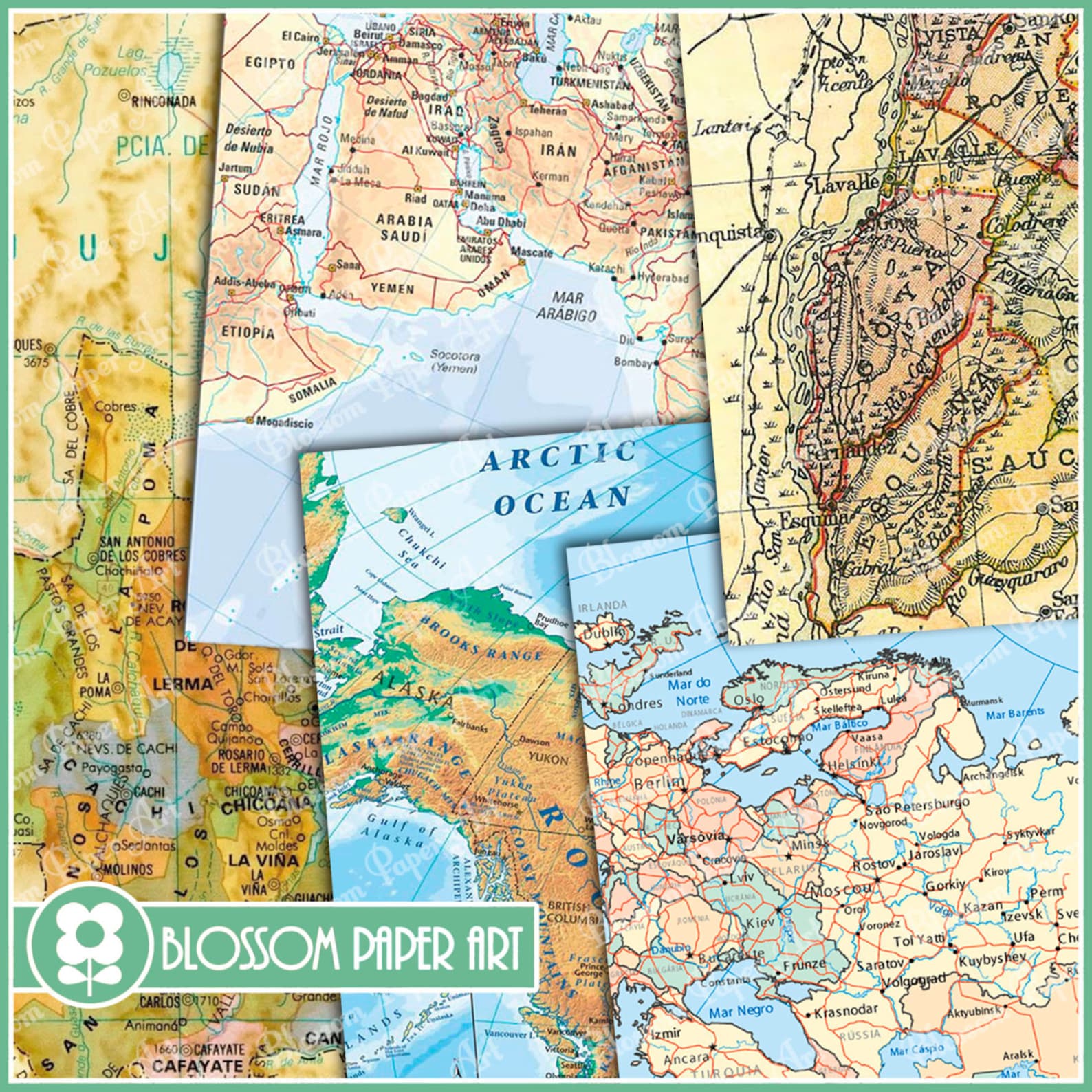 Mapas Papeles Decorativos Digitales Papeles para imprimir - Etsy España