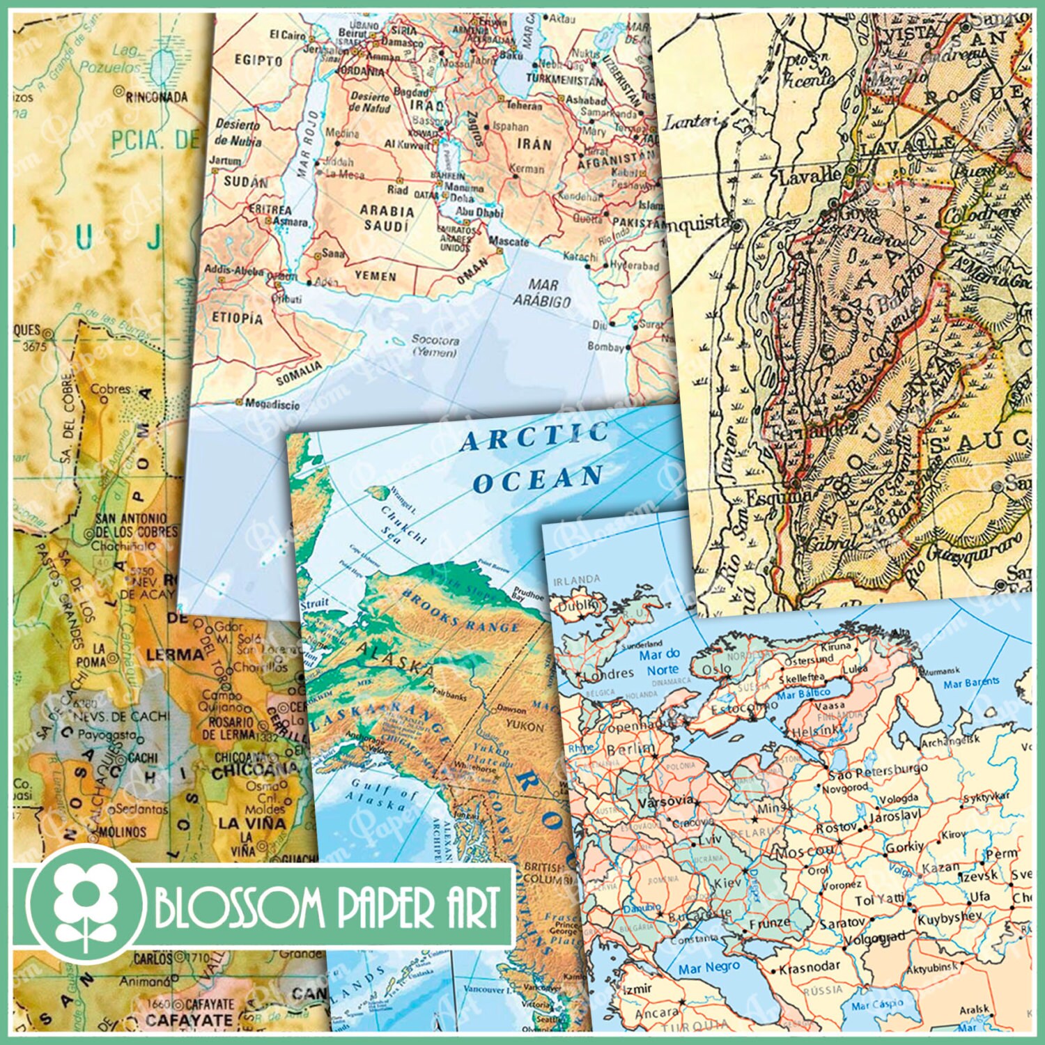 Mapas Papeles Decorativos Digitales Papeles para imprimir - Etsy España