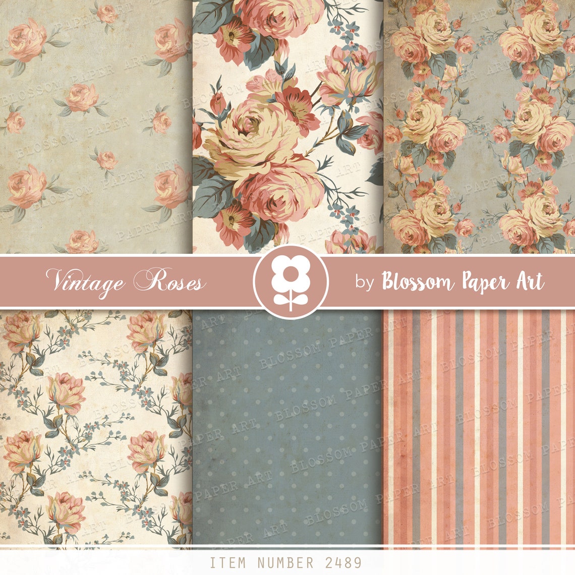 Floral Digital Paper Vintage Digital Paper Pack Rose - Etsy
