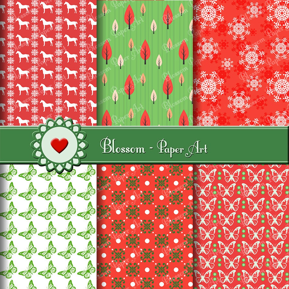 Christmas Digital Paper Red Green Digital Paper Pack - Etsy
