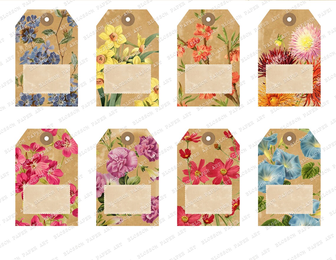 Printable Gift Tags FLORAL Printable Tags Digital Collage | Etsy