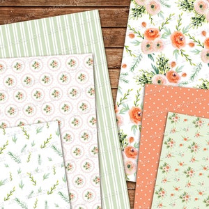 Orange Digital Paper, Floral Digital Paper Pack, Watercolor ...