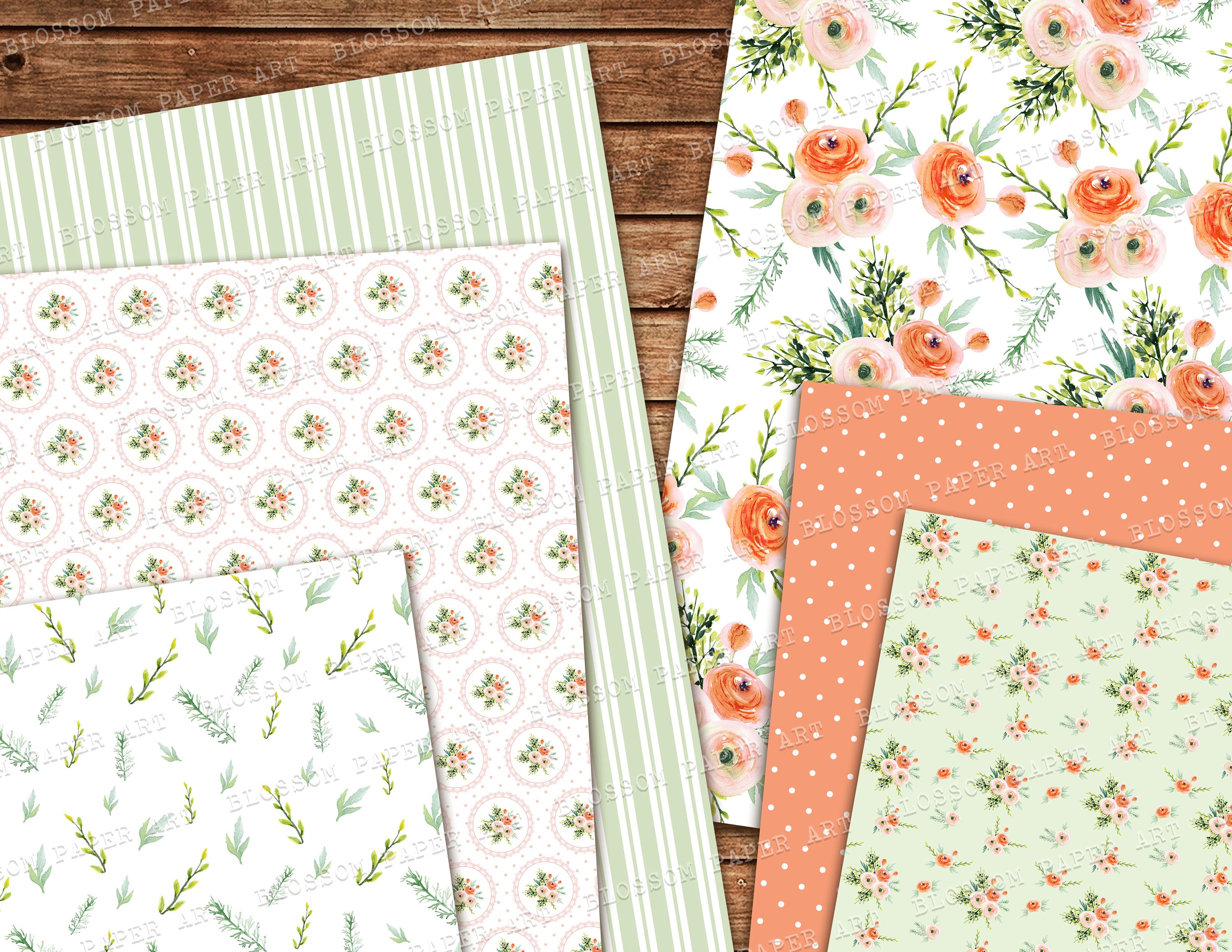 Orange Digital Paper Floral Digital Paper Pack Watercolor | Etsy