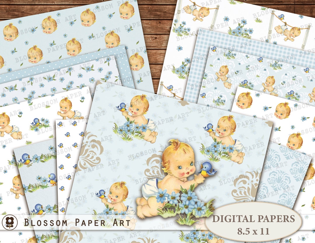 Baby Digital Paper, Retro Baby Scrapbook Paper, Vintage Baby Collage ...
