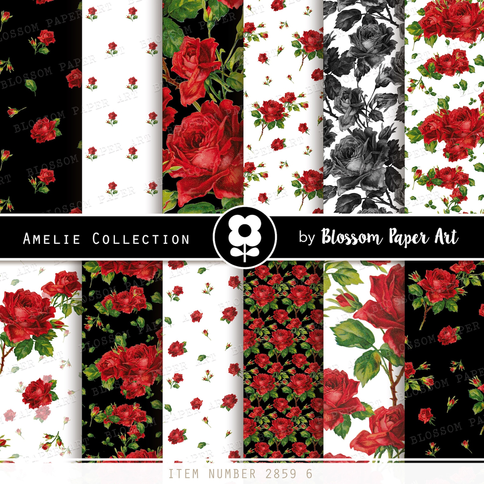 Black and Red Digital Paper Roses Scrapbook Papers Floral - Etsy