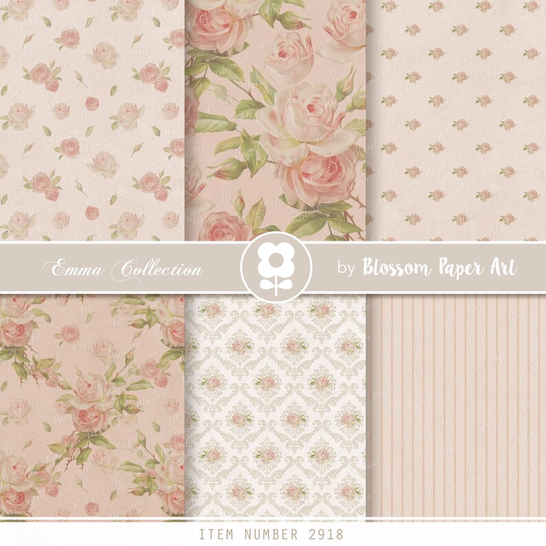 Digital Paper Shabby Chic Digital Paper Pack Roses Scrapbook - Etsy