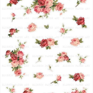 Printable Stickers VINTAGE ROSES Stickers Digital Collage, Floral ...
