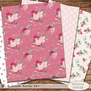 Pink Floral Digital Paper, Pink Digital Paper for Scrapbooking ...
