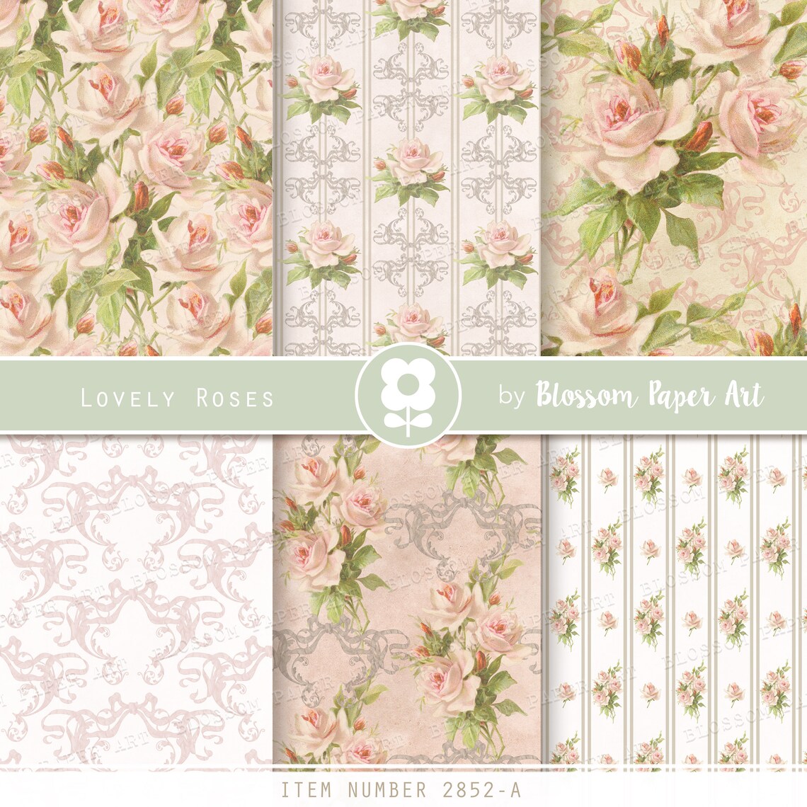 Floral Shabby Chic Digital Paper Pack: Pink Vintage Roses (INSTANT ...