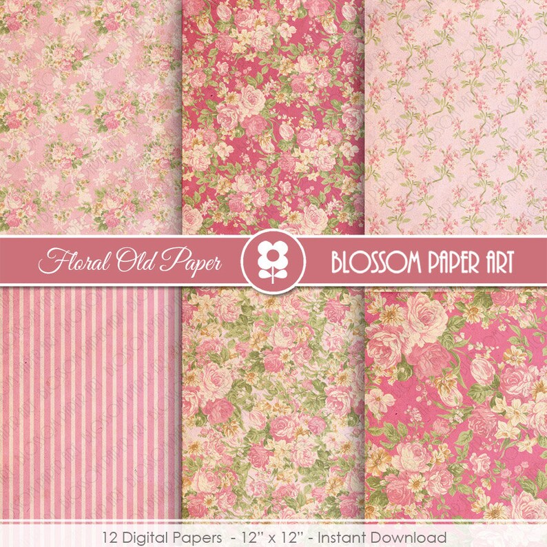 Pink Floral Digital Paper Shabby Chic Digital Paper Pack - Etsy
