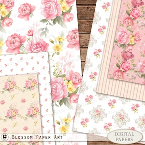 Shabby Chic Rose Digital Paper Pack, Pink Digital Paper, Rose ...