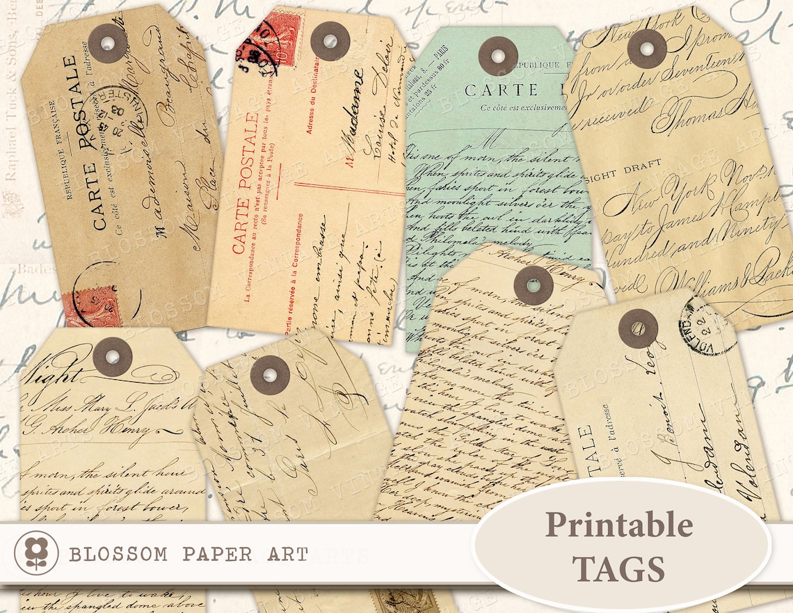VINTAGE TAGS Printable Gift Tags Vintage Postcards Digital | Etsy