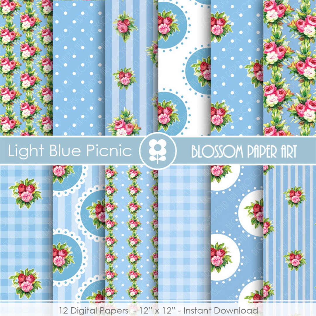 Light Blue Digital Paper Scrapbook Shabby Chic Digital Paper Pack ...