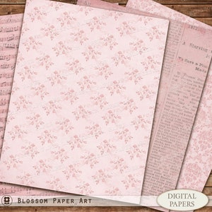 Vintage Pink Digital Paper: Floral Ephemera Textures (digital Download ...