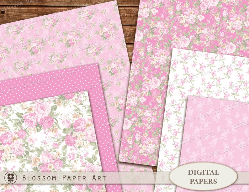 Pink Digital Paper Shabby Chic Roses Digital Paper Pack Baby - Etsy