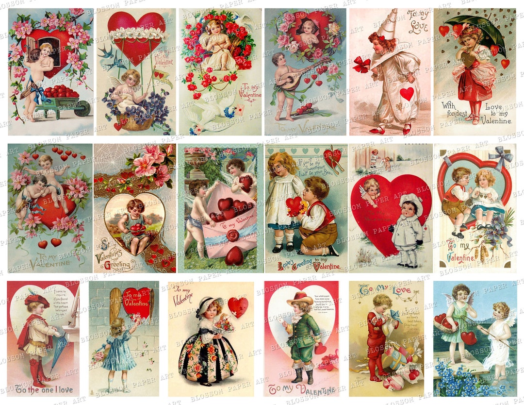 Vintage Valentine Cards: Printable Ephemera Collage Sheet (digital Download) - Etsy