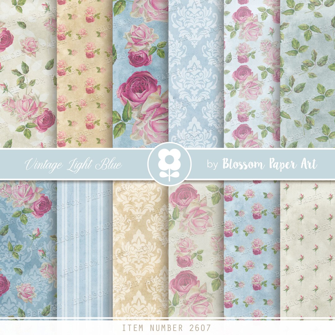 Floral Digital Paper, Vintage Roses Shabby Chic Digital Paper Pack ...