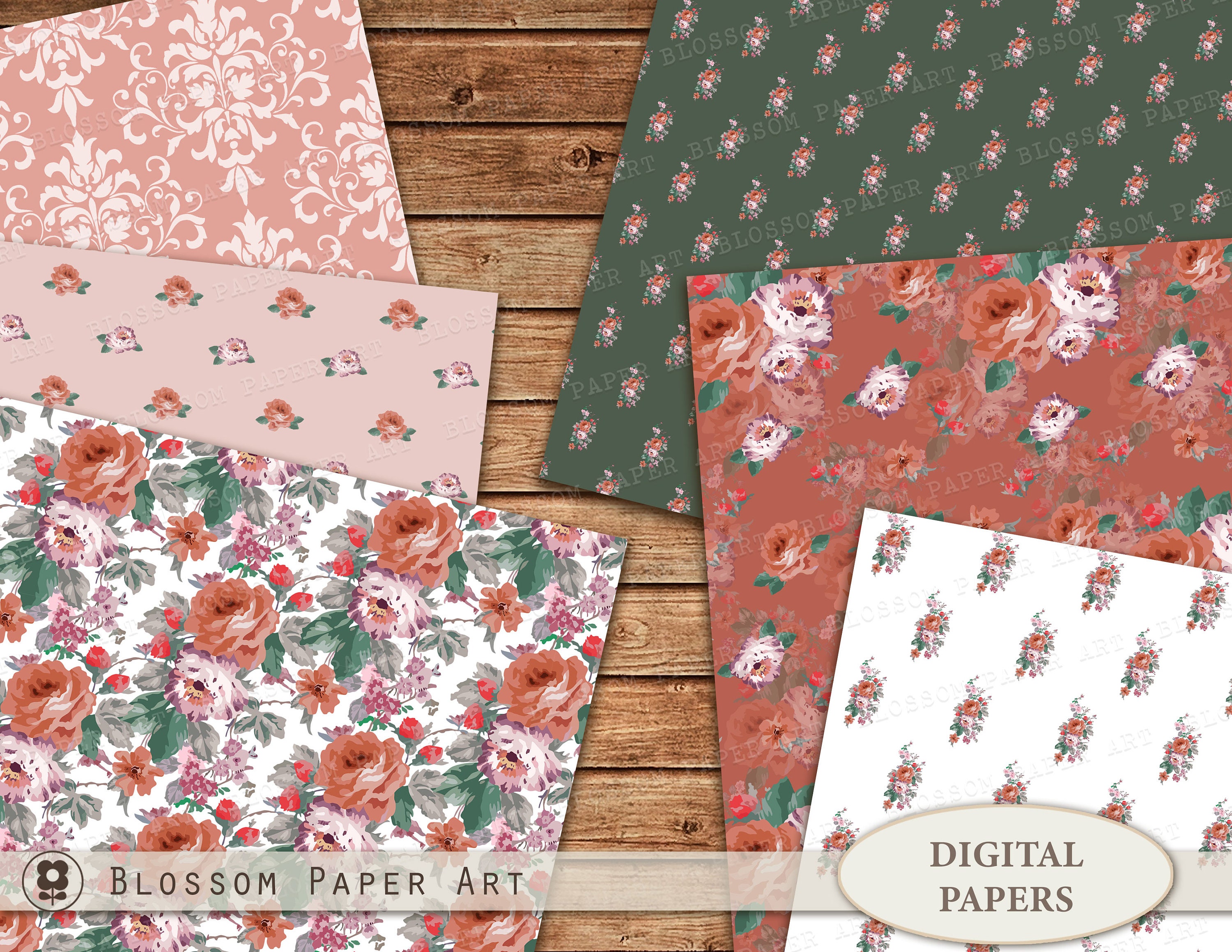 Floral Digital Paper Victorian Rose Digital Paper Pack | Etsy