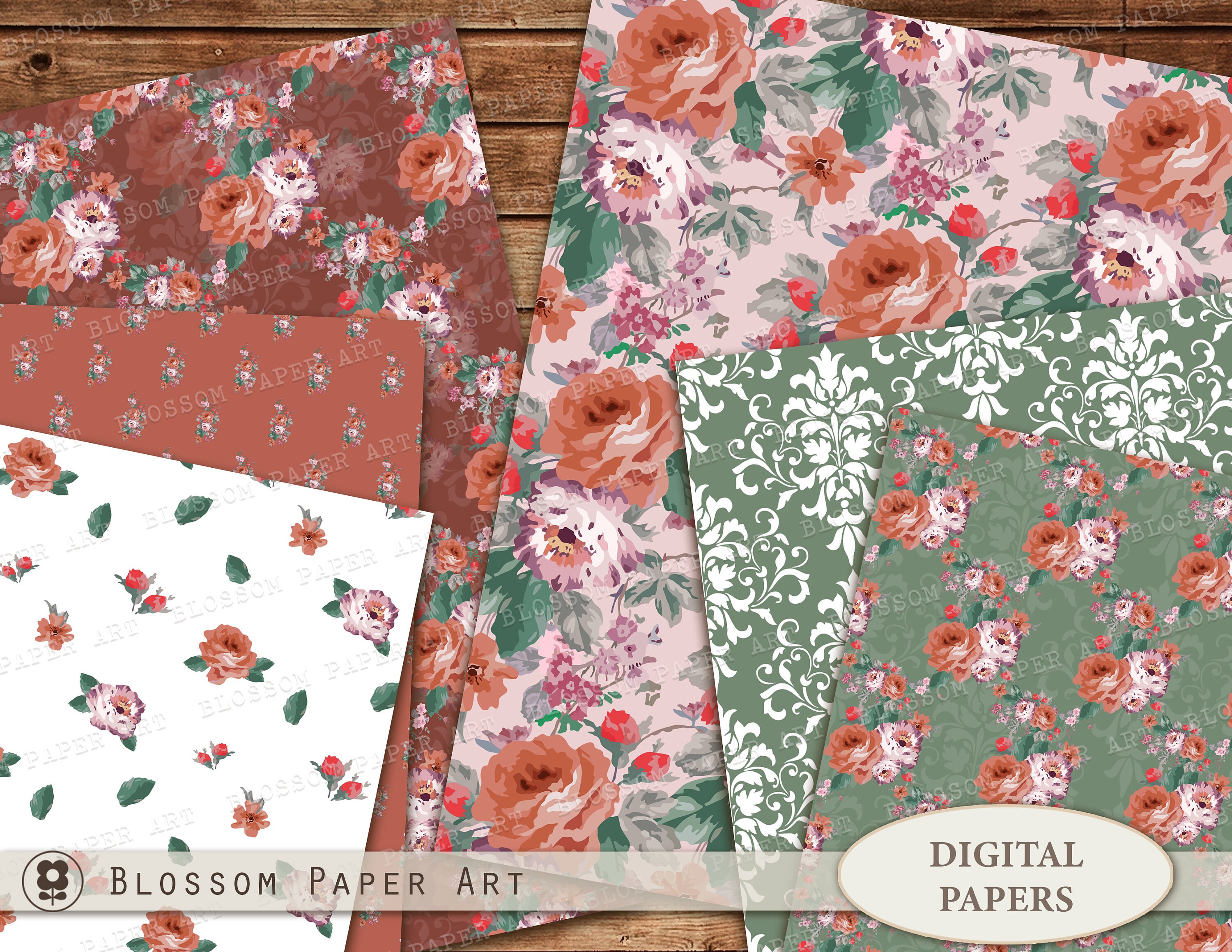 Floral Digital Paper Victorian Rose Digital Paper Pack | Etsy