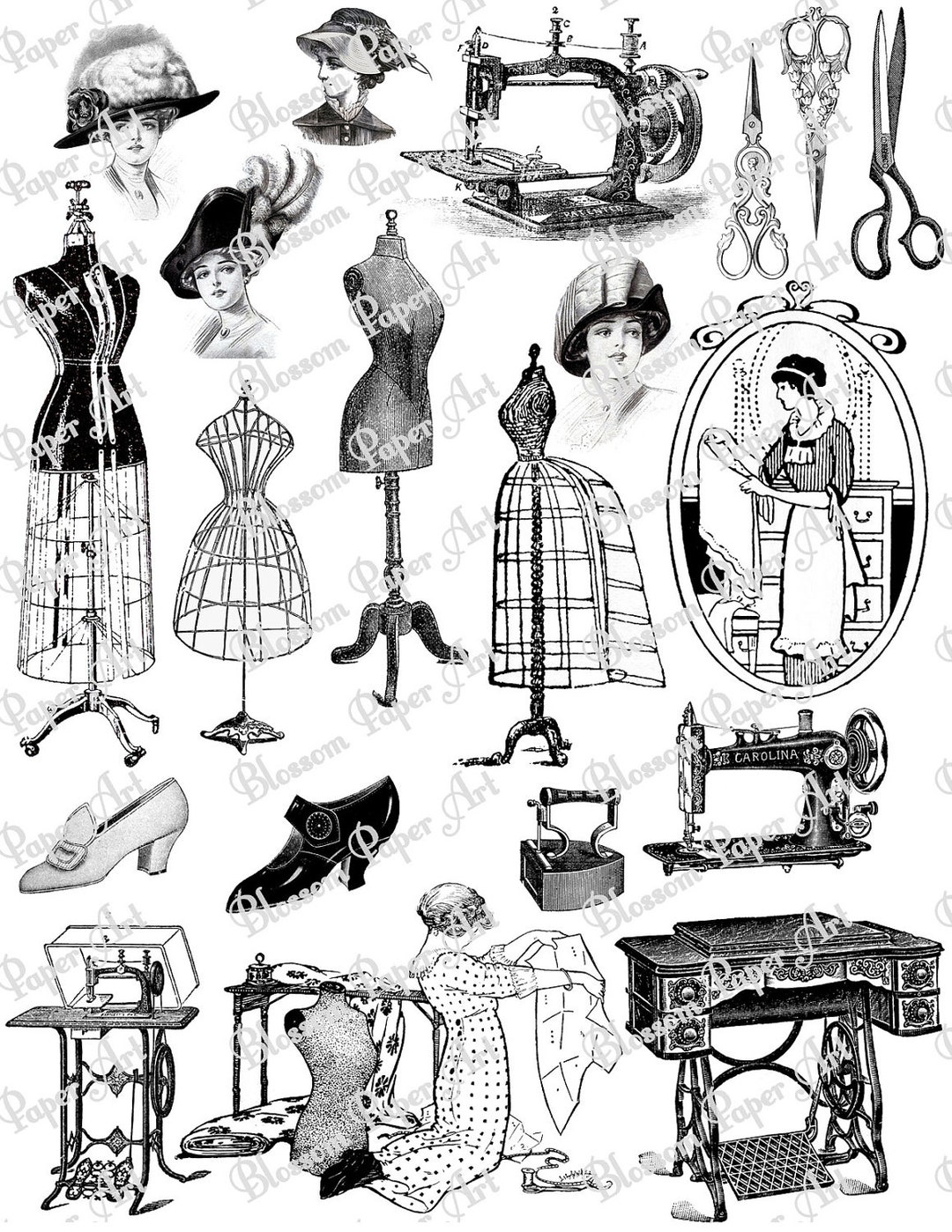 Ladies Sewing Vintage Collage Sheet, Digital Sew Graphics, Fashion ...