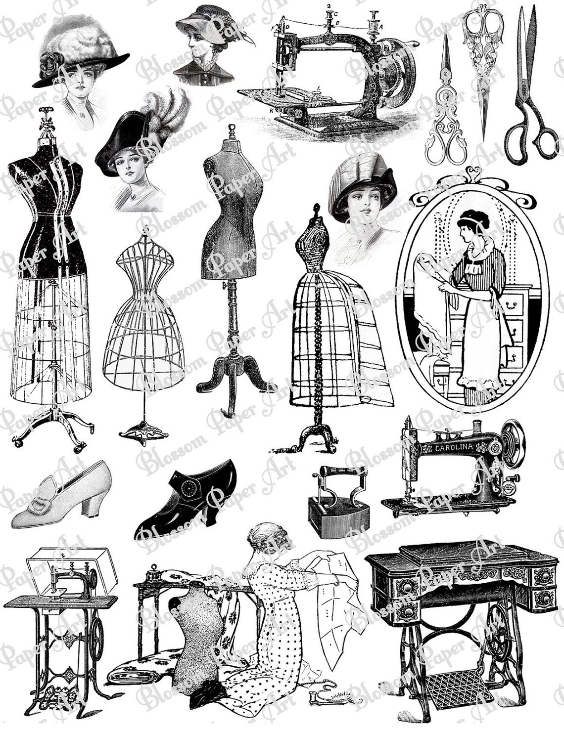 Ladies Sewing Vintage Collage Sheet Digital Sew Graphics - Etsy