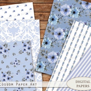 Shabby Chic Flowers Digital Paper Digital Collage Blue Flowers Floral ...