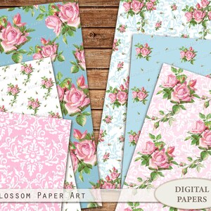 ROSE Shabby Chic Digital Paper, Floral Digital Paper Pack, Pink Roses ...