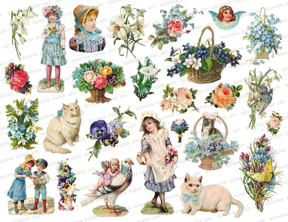 Blue Vintage Digital Collage Sheet Embellishment for - Etsy