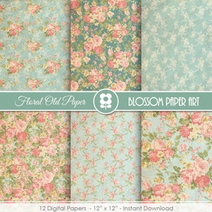Teal Floral Digital Paper, Floral Digital Paper Pack, Vintage Scrapbook ...