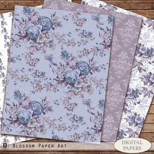 Digital Paper Victorian Floral Paper Pack, Lavender Rose Papers for ...