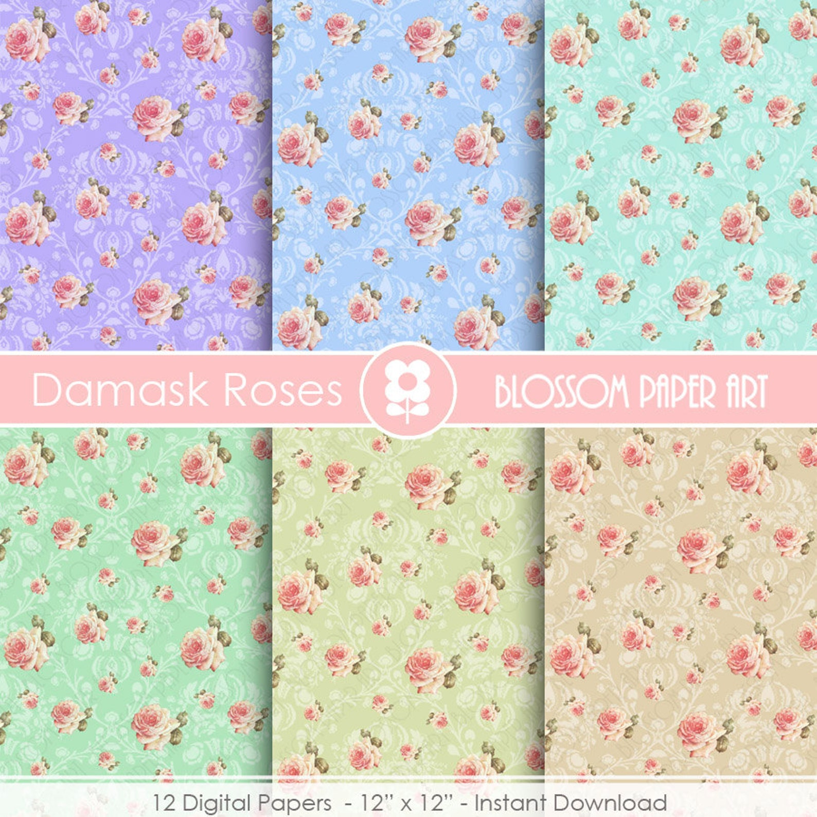 Shabby Chic Digital Paper Shabby Chic Scrapbook Vintage Roses - Etsy