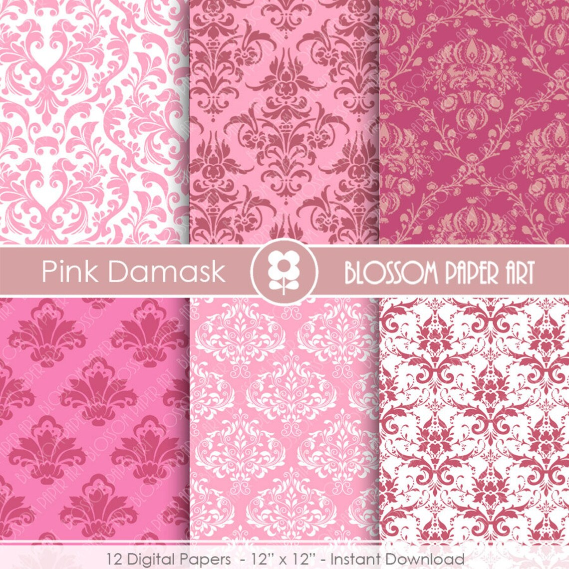 Damask Digital Paper Pink Damask Digital Paper Wedding - Etsy