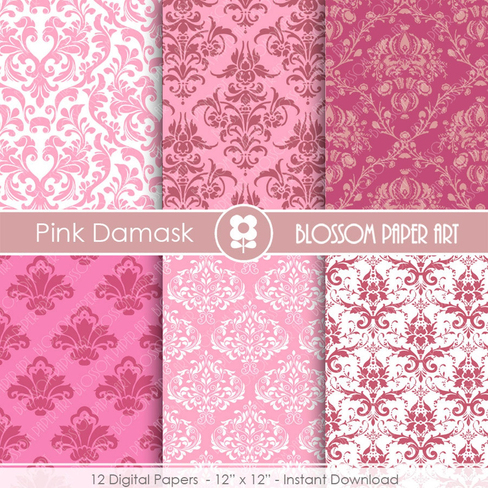 Damask Digital Paper Pink Damask Digital Paper Wedding - Etsy