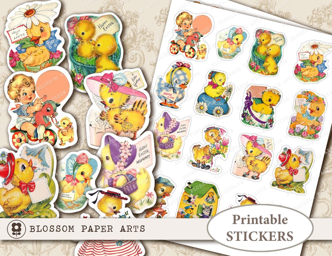 Vintage STICKERS, Chicks, Printable Stickers, Vintage Easter Chicks ...