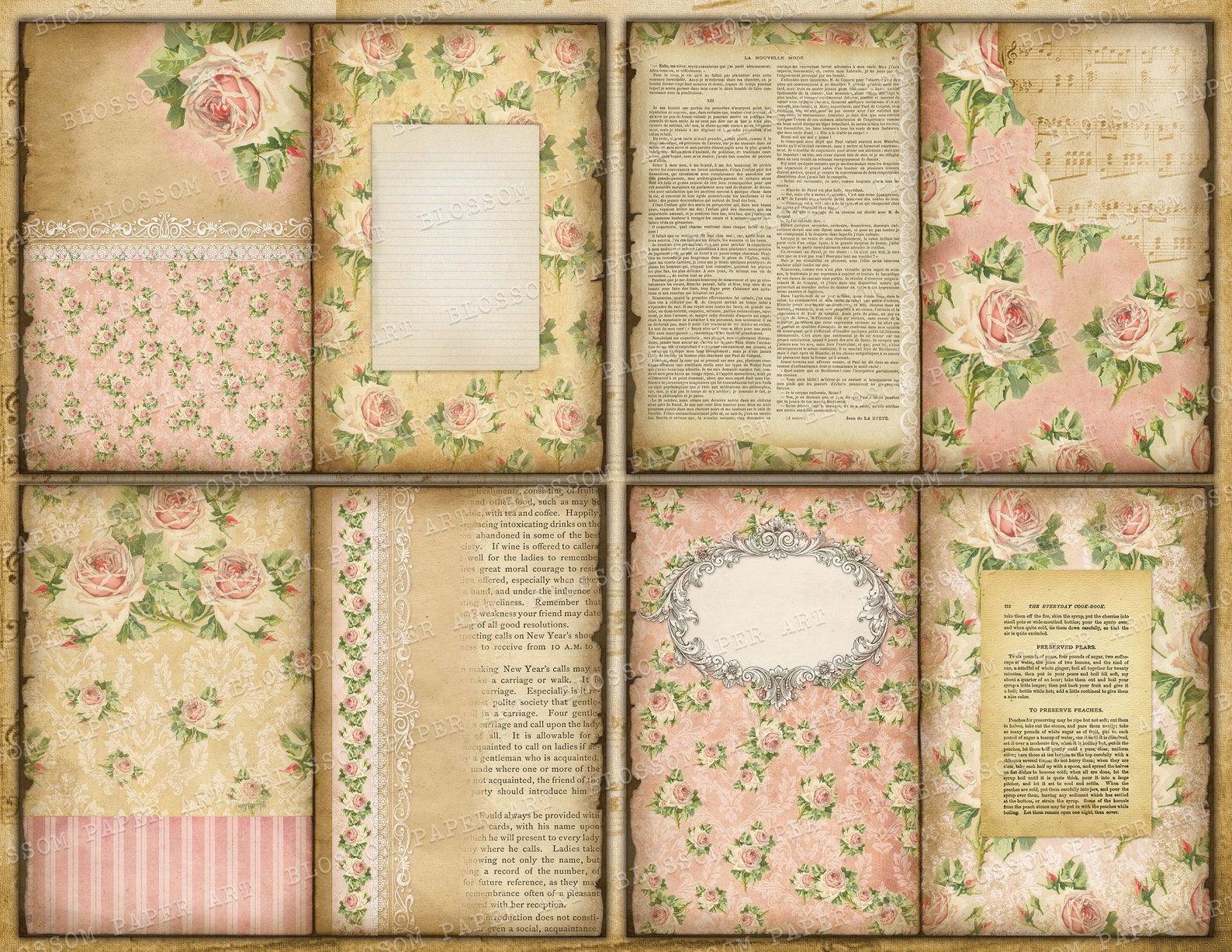 Journal Pages Vintage Roses Junk Journal Printable Sheets | Etsy