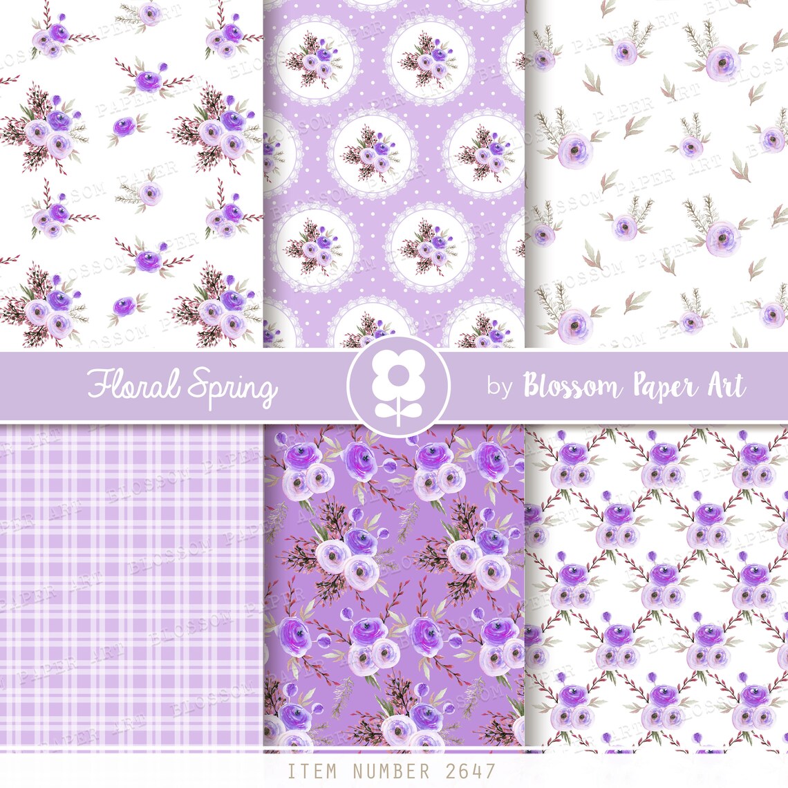 Purple Digital Papers Watercolor Floral Digital Paper Pack | Etsy