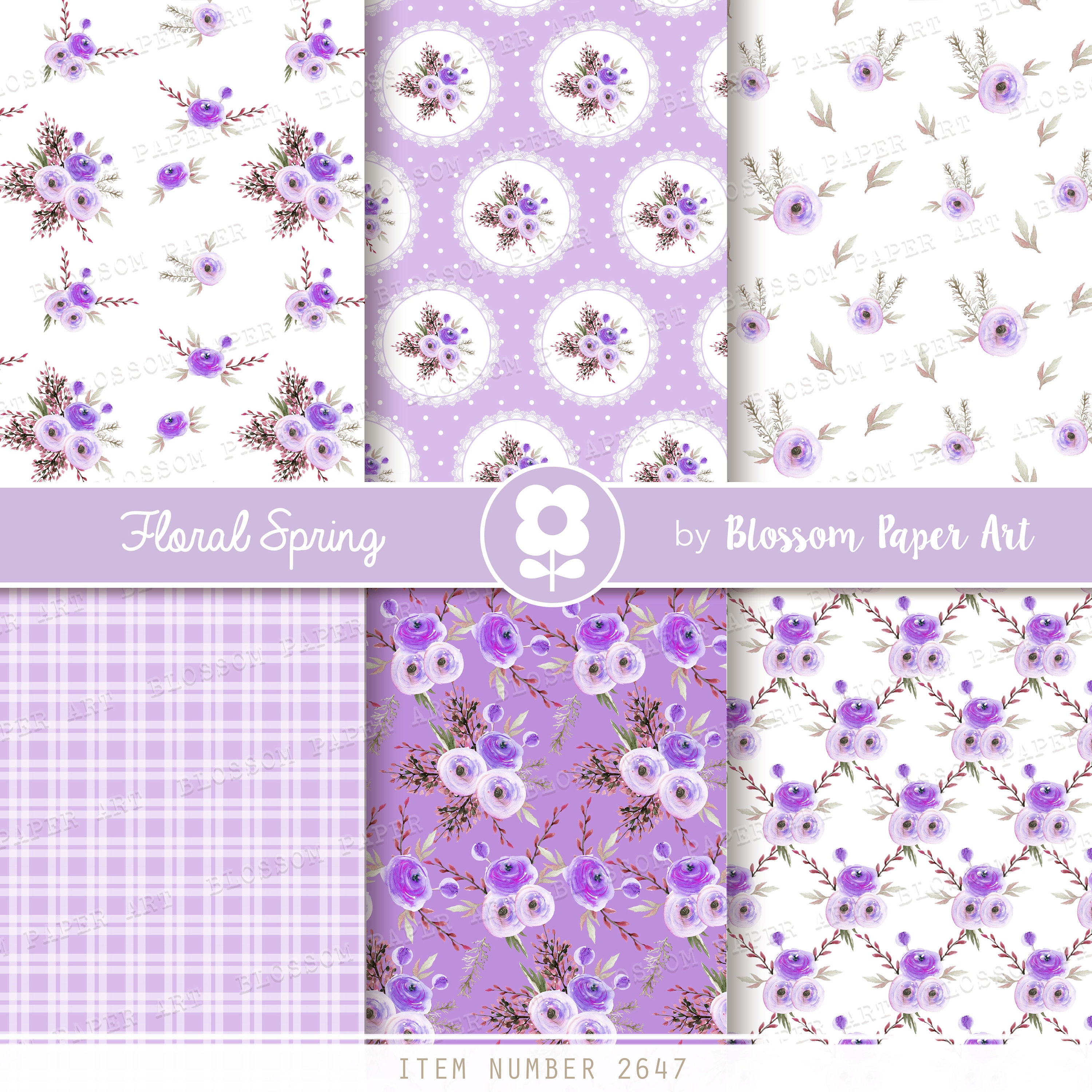 Purple Digital Papers Watercolor Floral Digital Paper Pack | Etsy