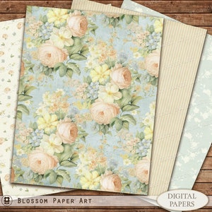 Shabby Chic Papers, Rose Digital Paper Pack, Vintage Style Paper, Rose ...