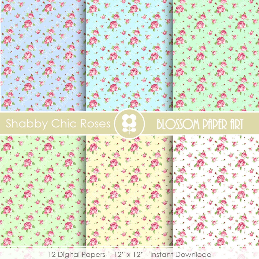 Shabby Chic Scrapbook Rose Digital Paper Shabby Chic Cottage - Etsy