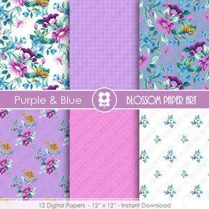 Scrapbooking Digital Paper, Violet Pink Floral Digital Paper Pack, Pink ...